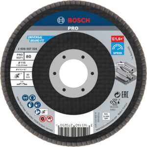 bosch accessories 2608607324 x571 flap disc for metal straight, 115mm Ã˜, 80 grit, black/brown