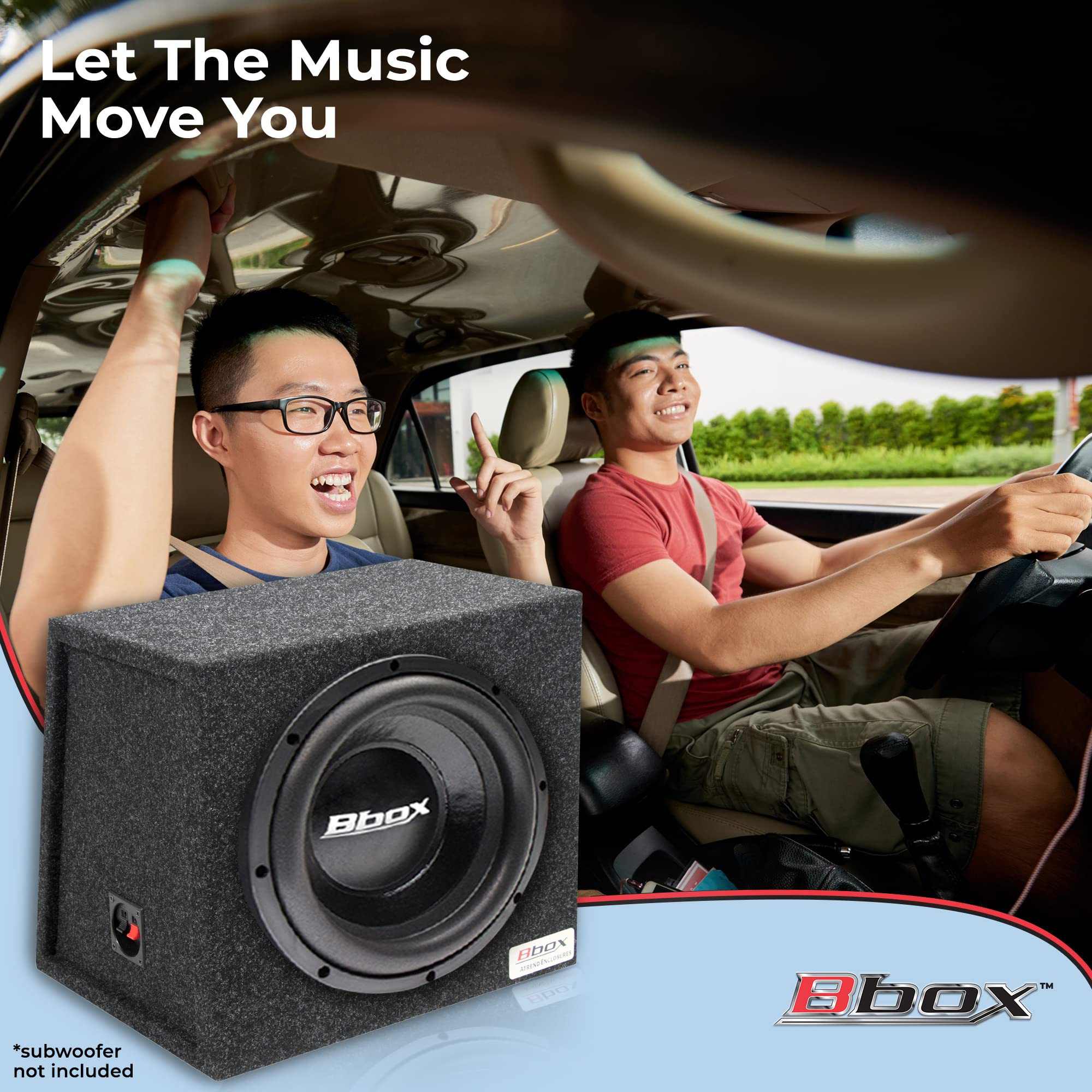 Atrend Bbox Single Sealed 12 Inch Subwoofer Enclosure - Car Subwoofer Boxes & Enclosures - Premium Subwoofer Box Improves Audio Quality, Sound & Bass - Red & Black Spring Terminals - Charcoal