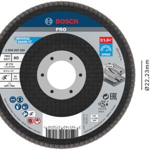 Bosch Accessories 2608607324 X571 Flap Disc for Metal Straight, 115mm Ã˜, 80 Grit, Black/Brown