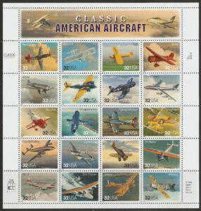 1997 classic american aircraft - sheet of twenty stamps scott 3142