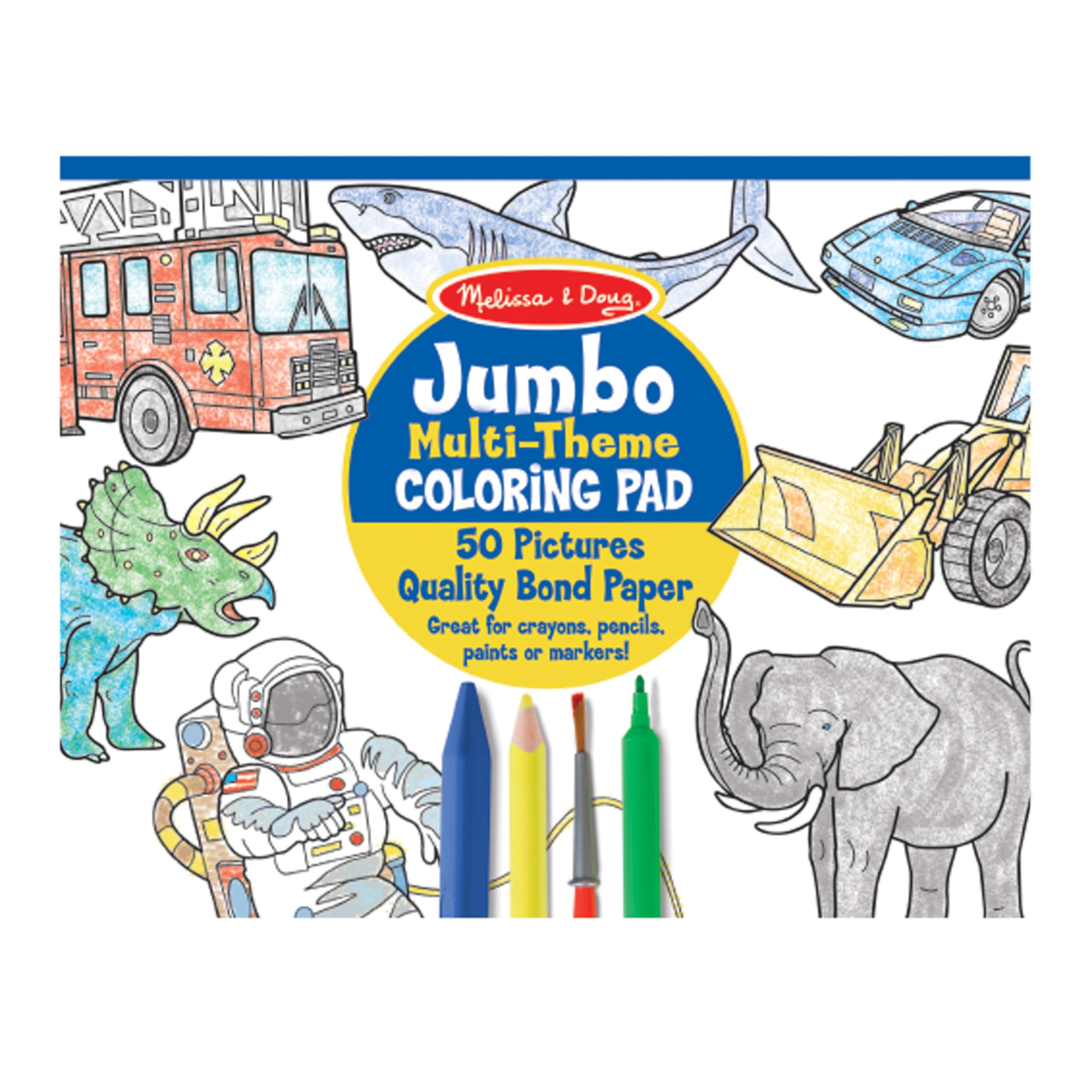 Melissa & Doug Jumbo 50-Page Kids' Coloring Pad - Space, Sharks, Sports, and More