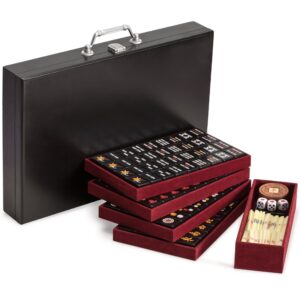 Yellow Mountain Imports Chinese Mahjong Game Set, Jet Set - with 148 Small-Size Black Tiles and Wooden Case, Wooden Spinner, Dice, and Scoring Sticks (for Chinese Style Game Play)