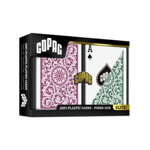 Copag 1546 Design 100% Plastic Playing Cards, Poker Size (Standard) Green/Burgundy (Regular Index, 1 Set)