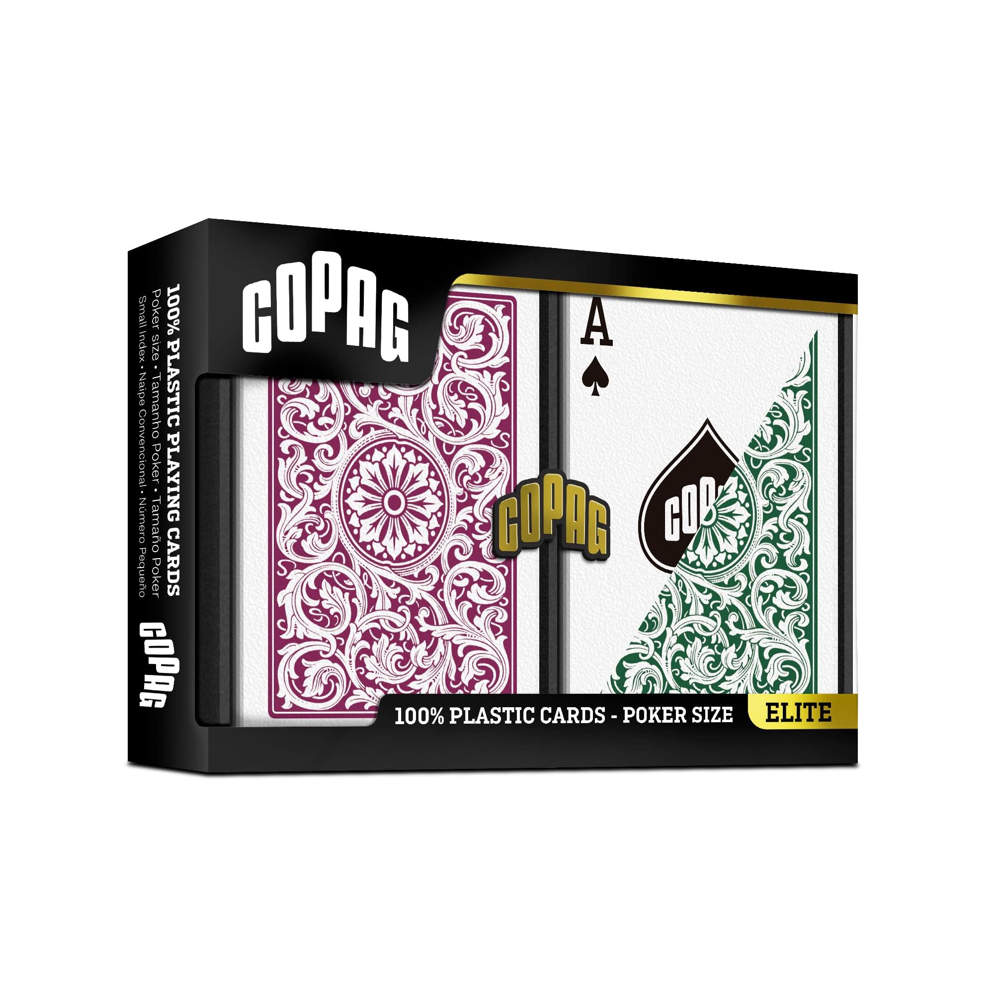 Copag 1546 Design 100% Plastic Playing Cards, Poker Size (Standard) Green/Burgundy (Regular Index, 1 Set)