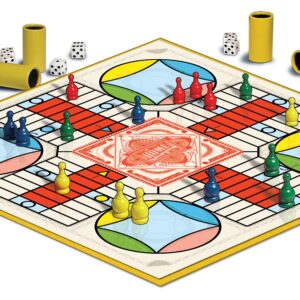 Parcheesi Royal Edition by Winning Moves Games USA, classic family favorite featuring charming artwork, tokens and dice cups for 2-4 players, Ages 8+ (6106)