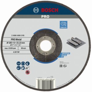 bosch 2608600315 metal grinding disc, 180mm x 6mm x 22.23mm, blue