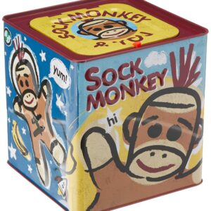 Sock Money Jack in the Box - Timeless Children's Musical Toy - Colorful Embossed Tin Box and Classic Sock Monkey Design - Age 18 months and Up