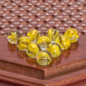 Yellow Mountain Imports Wooden Chinese Checkers Halma Board Game Set - 13.6-Inch - with 60 Colored Petal-Style Glass Marbles (16-Millimeter) - Classic Strategy Game