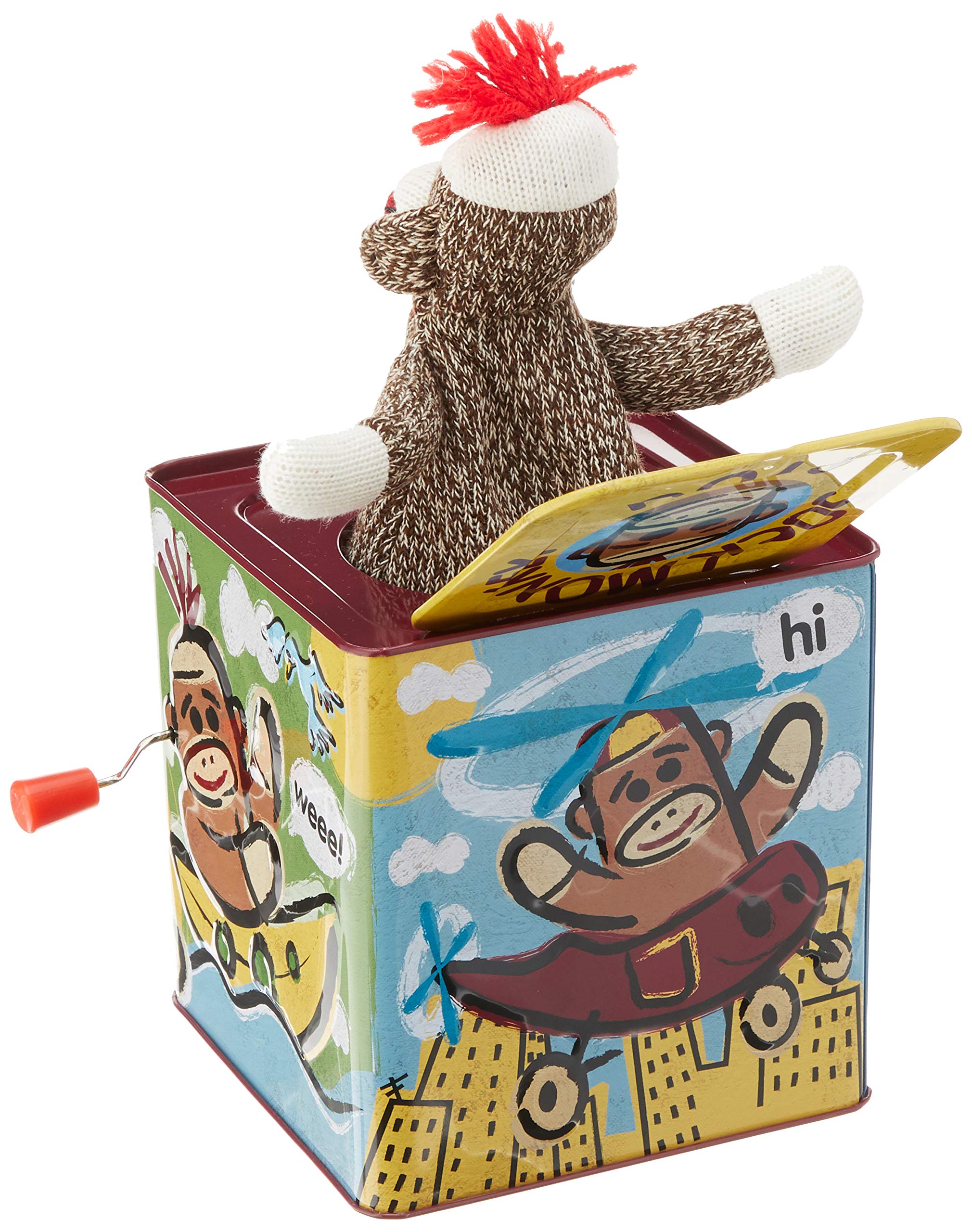 Sock Money Jack in the Box - Timeless Children's Musical Toy - Colorful Embossed Tin Box and Classic Sock Monkey Design - Age 18 months and Up