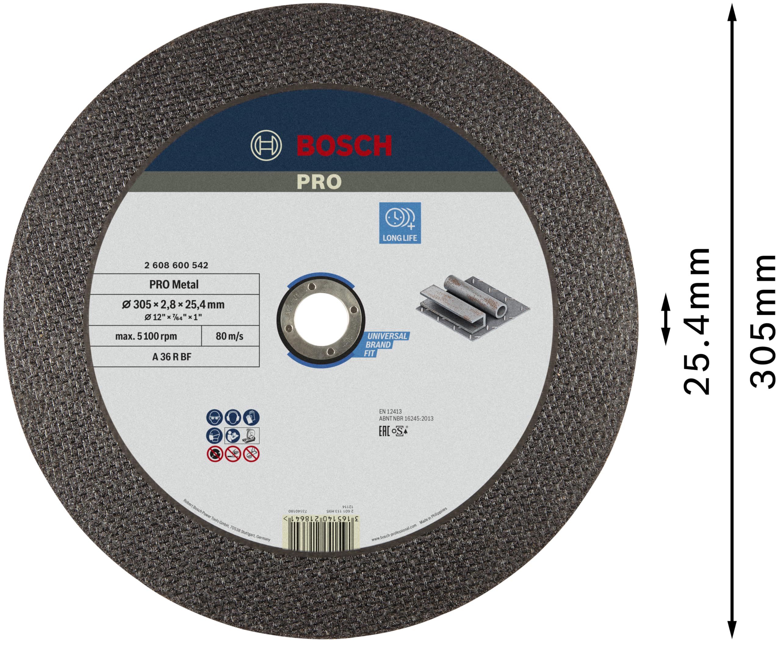 Bosch 2608600542 "Expert" Cutting Disc for Metal, 0 V, Black, 350 x 2.8 x 25.4 mm