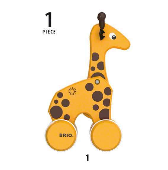 BRIO 30200 Infant & Toddler - Pull Along Giraffe Wood Baby Toy with Bobbing Head for Kids Ages 1 and up, Yellow/Brown