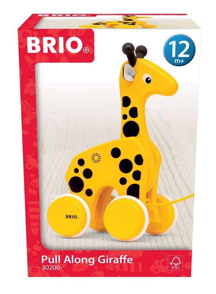 BRIO 30200 Infant & Toddler - Pull Along Giraffe Wood Baby Toy with Bobbing Head for Kids Ages 1 and up, Yellow/Brown