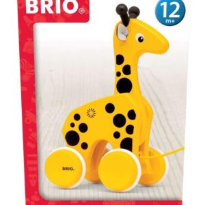 BRIO 30200 Infant & Toddler - Pull Along Giraffe Wood Baby Toy with Bobbing Head for Kids Ages 1 and up, Yellow/Brown