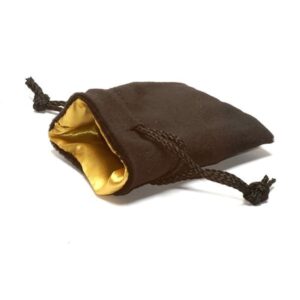 3.75x4" black velvet dice bag with gold satin lining