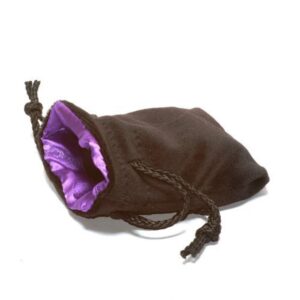 3.75x4" black velvet dice bag with purple satin lining