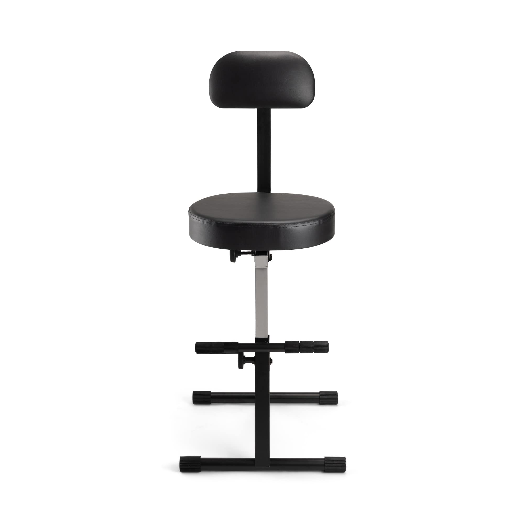 On-Stage DT8500 Guitar/Keyboard Throne (Seating for Keyboards, Pianos, Synths, Organs, and Guitars, Adjustable Height, Padded Backrest, Cushioned Seat, Built-in Footrest, Rubber Feet, Metal, Black)