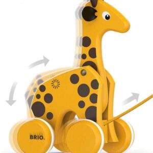 BRIO 30200 Infant & Toddler - Pull Along Giraffe Wood Baby Toy with Bobbing Head for Kids Ages 1 and up, Yellow/Brown