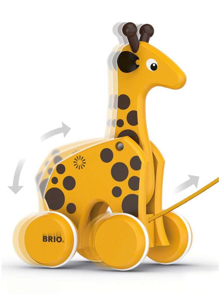 BRIO 30200 Infant & Toddler - Pull Along Giraffe Wood Baby Toy with Bobbing Head for Kids Ages 1 and up, Yellow/Brown