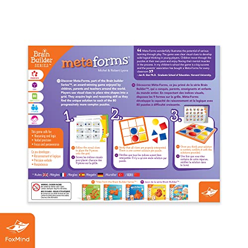 FoxMind Games: MetaForms Logic and Deductive Reasoning Puzzle Game, 80 Smart Puzzles to Work Through, 6 Levels of Complexity, Develops STEM Skills, 1+ Players, for Ages 5 and up