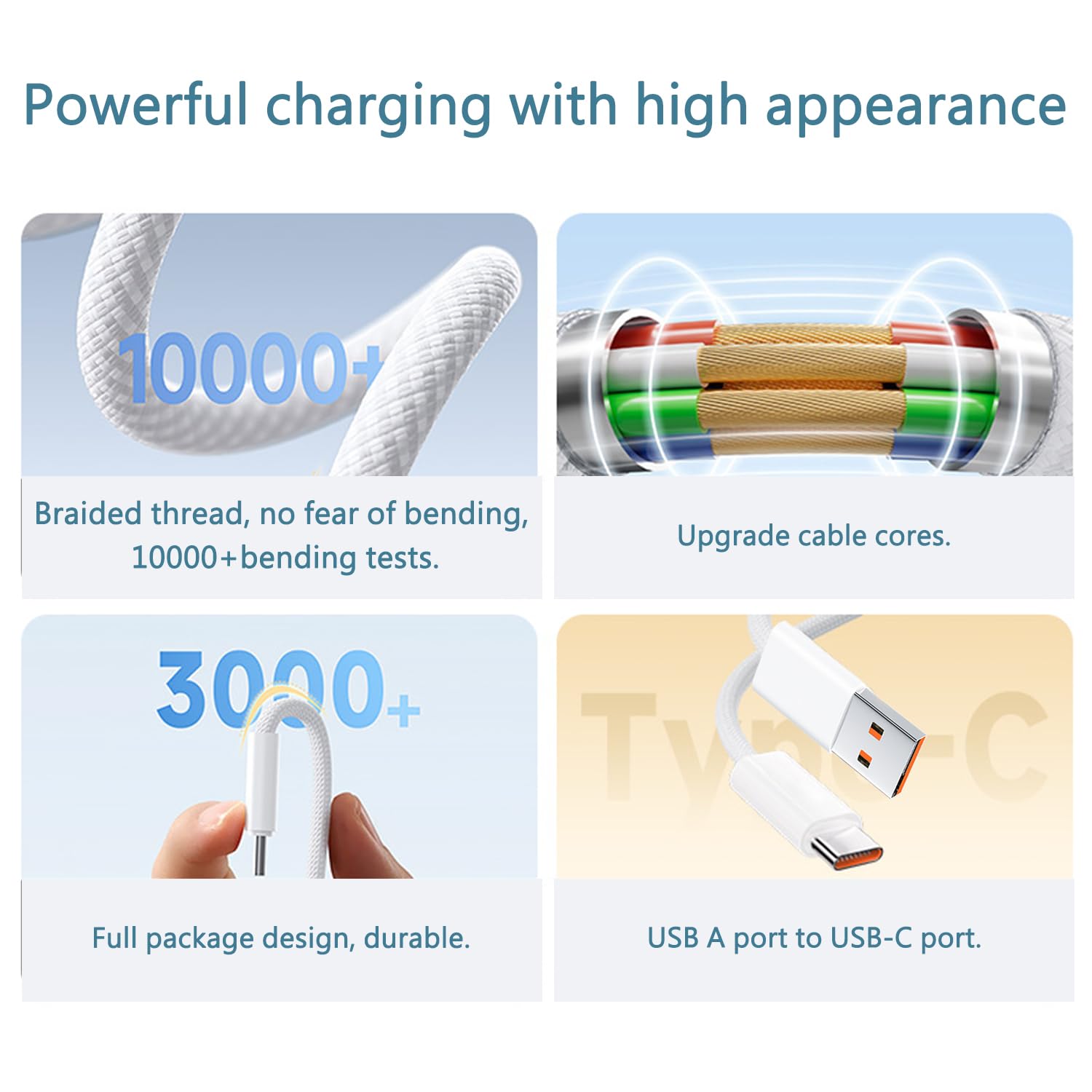 DTOL USB A to USB C Cable (6.6ft White Braided), Fast Charging and Data Transfer Cable, Compatible with Samsung Galaxy Note/S10, LG V30, and More