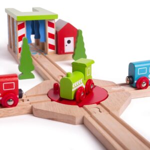 Bigjigs Rail 4 Way Turntable - Wooden Train Set Accessories, Railway Gifts for Kids, Compatible with Most Other Rail Brands, Age 3 Years Old +