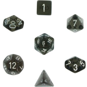 polyhedral 7-die translucent dice set - smoke with white