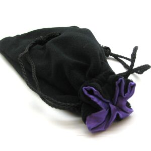 5"X8" Black Velvet Dice Bag with Purple Satin Lining