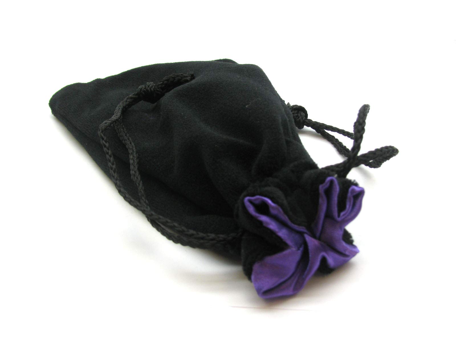 5"X8" Black Velvet Dice Bag with Purple Satin Lining