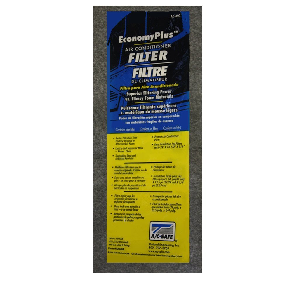 AC Safe EconomyPlus 15 in. W x 24 in. H x 1/4 in. D Polyester Air Conditioner Filter-Total Qty, 1 Count (Pack of 1), Gray|Grey