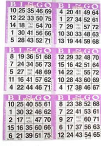 6 on purple bingo paper cards - 500 sheets - 3000 cards