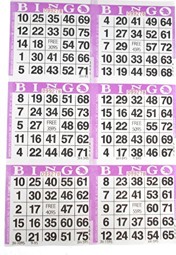 6 on Purple Bingo Paper Cards - 500 sheets - 3000 cards