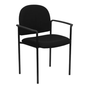 flash furniture tiffany side reception chair with armrests, stackable fabric waiting room chair for commercial or residential use, black