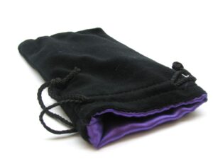 5"x8" black velvet dice bag with purple satin lining