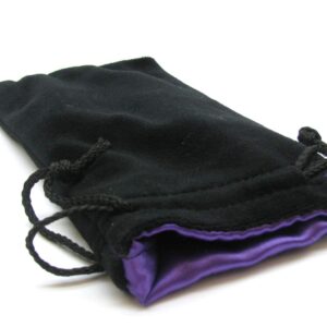 5"X8" Black Velvet Dice Bag with Purple Satin Lining