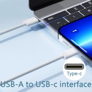 DTOL USB A to USB C Cable (6.6ft White Braided), Fast Charging and Data Transfer Cable, Compatible with Samsung Galaxy Note/S10, LG V30, and More