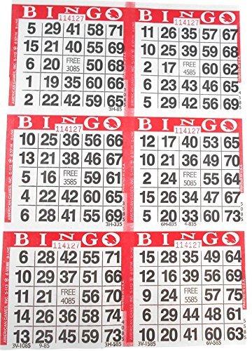 6 on Red Bingo Paper Cards - 500 sheets - 3000 cards