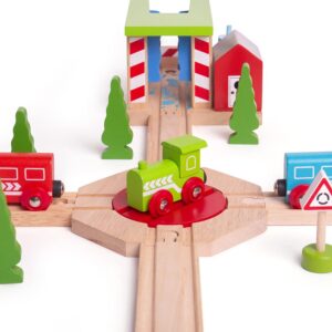 Bigjigs Rail 4 Way Turntable - Wooden Train Set Accessories, Railway Gifts for Kids, Compatible with Most Other Rail Brands, Age 3 Years Old +