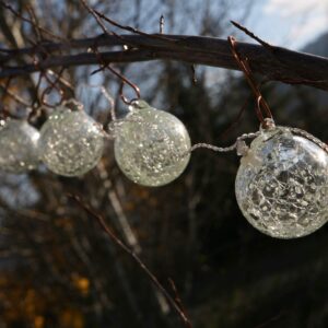 Allsop Home and Garden 29506 Aurora Glow Handblown Glass Solar String Lights, (6) Hand-blown Artisan Globes with Copper Hanging Hooks, Weather-Resistant for Year-Round Outdoor Use, (Clear with White LED)