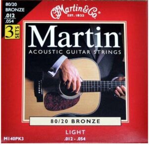 martin m140 80/20 acoustic guitar strings, light 3 pack