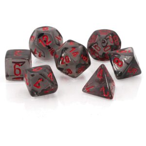 Polyhedral 7-Die Translucent Dice Set - Smoke with Red