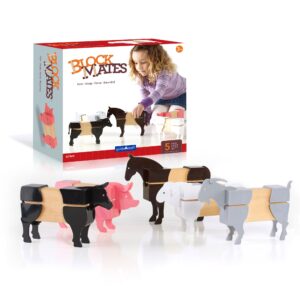 guidecraft block mates - farm themed block unit 20 pieces (pig, horse, cow, goat and sheep) learning & educational toy for kids