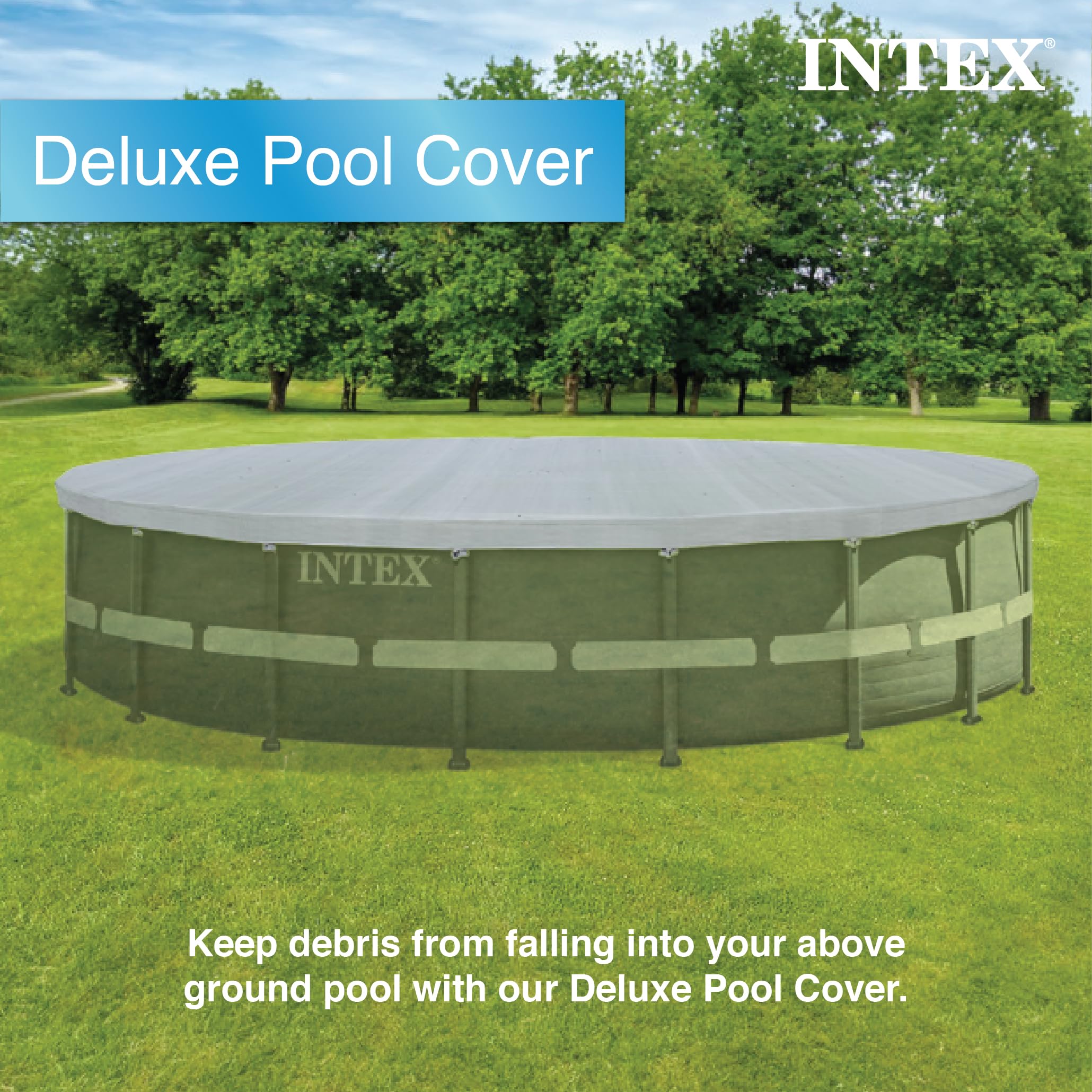 INTEX 28041E Deluxe Pool Cover: for 18ft Round Ultra XTR Pools – Includes Rope Tie – UV-Resistant – 8in Overhang – Snug Fit