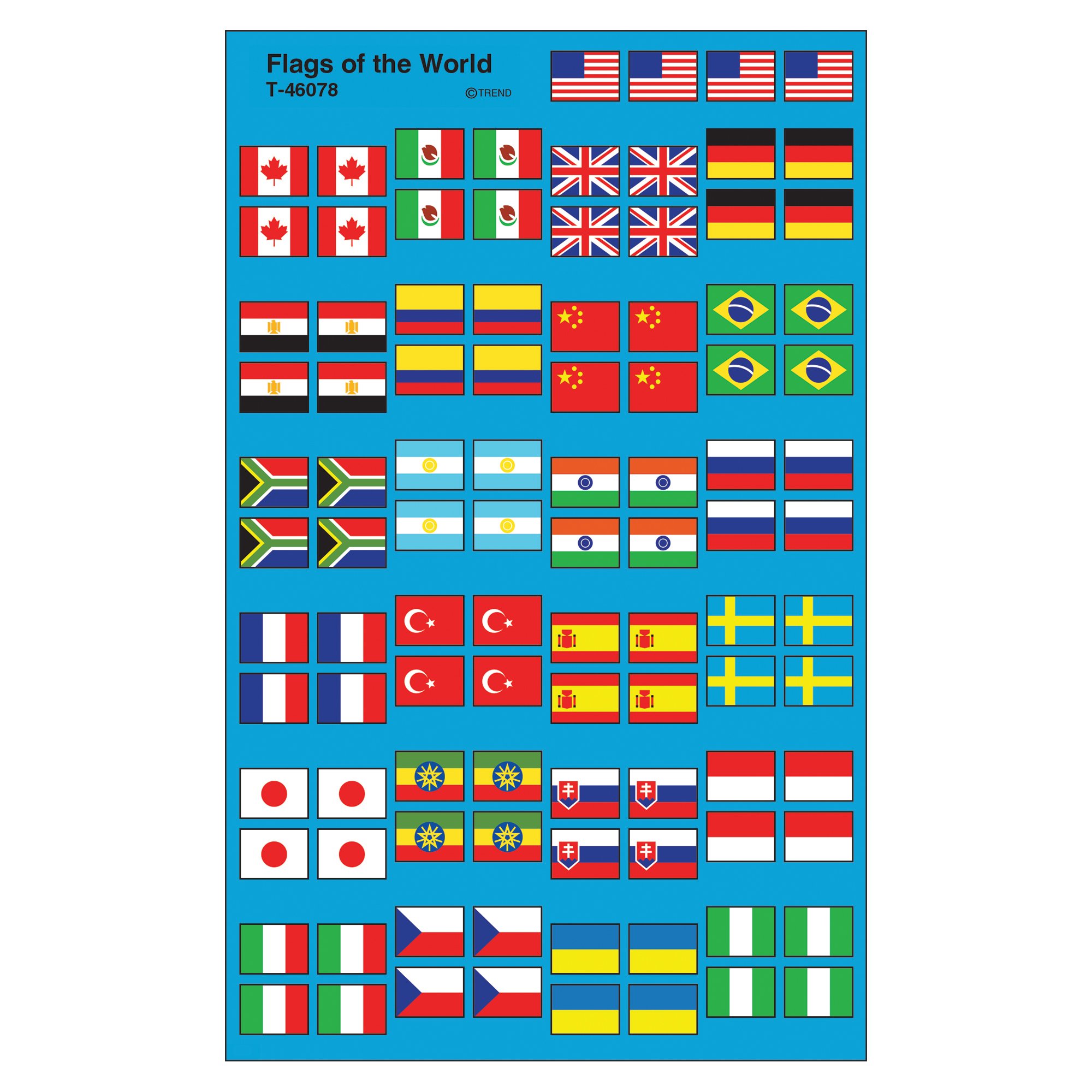 TREND ENTERPRISES INC. T-46078 FLAGS OF THE WORLD SUPERSHAPE SUPER SPOTS/SHAPES STICKERS