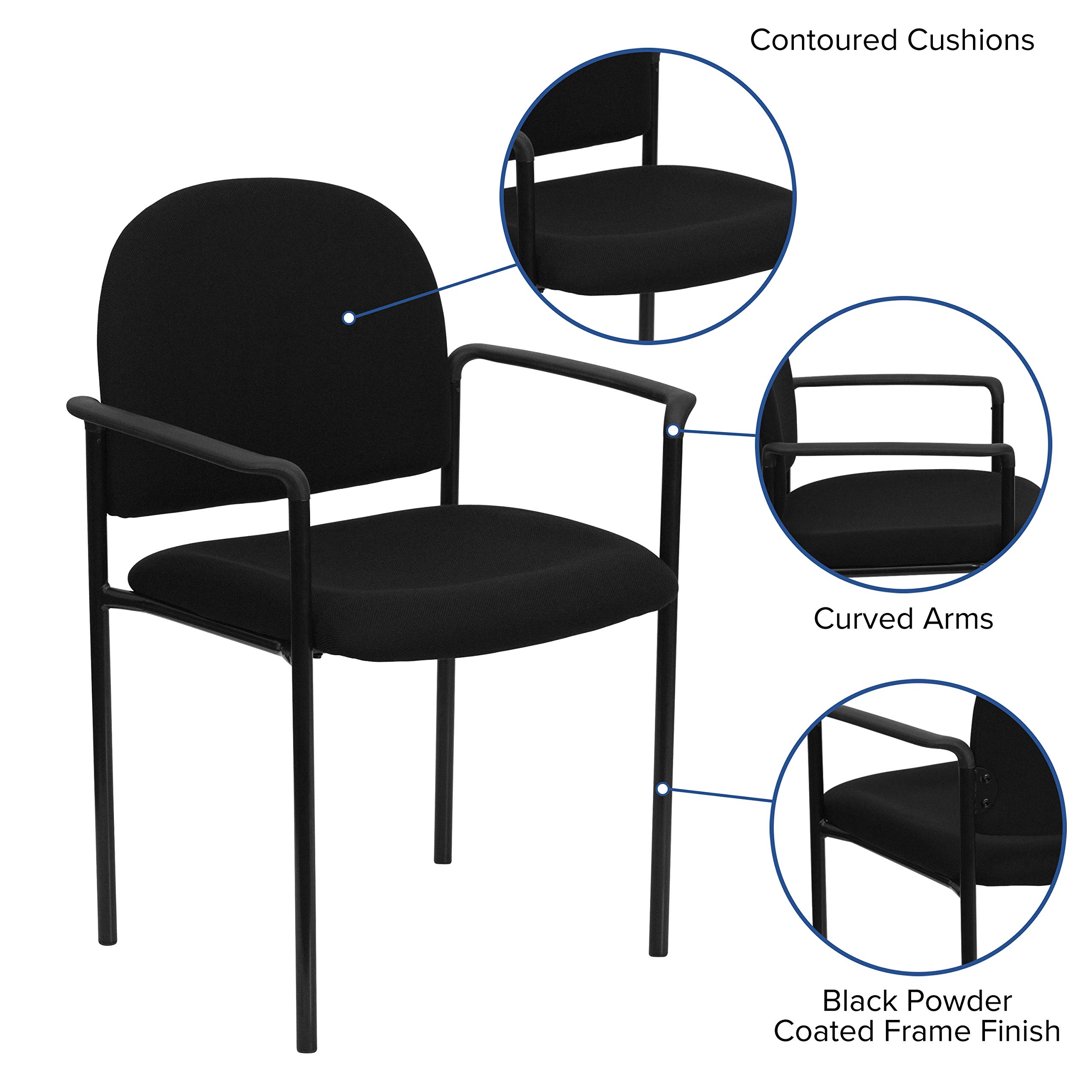 Flash Furniture Tiffany Side Reception Chair with Armrests, Stackable Fabric Waiting Room Chair for Commercial or Residential Use, Black