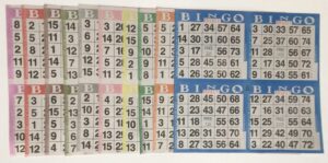 bingo paper game cards - 4 cards - 10 sheets - 50 books - 8 inch square size disposable sheet - made in usa