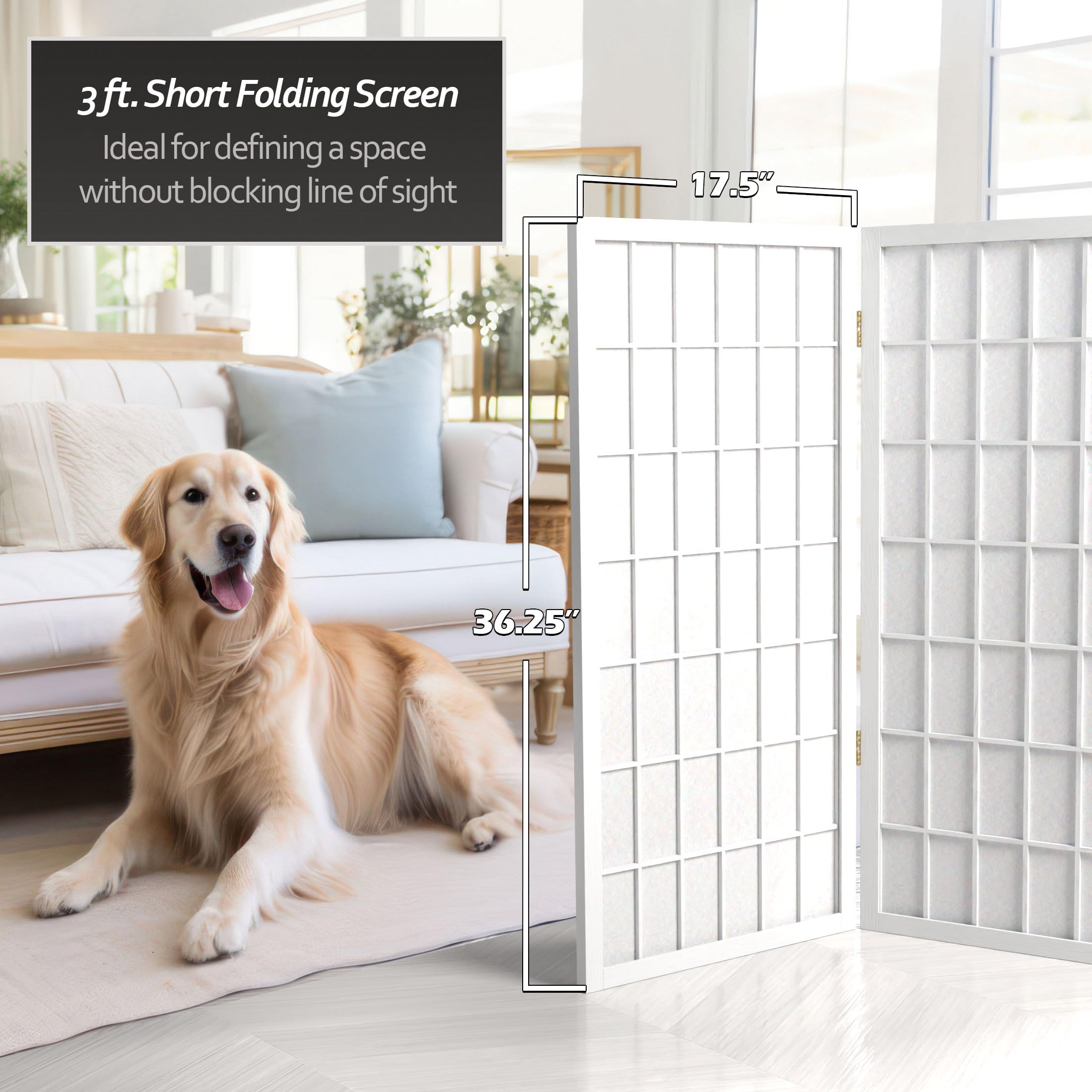 3 ft. Short Window Pane Shoji Screen - White - 4 Panels