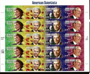 american scientists, john bardeen, edwin hubble, linus pauling, gerty cori (sheet of 20) 41 cent us postage stamps 2008 scott #4224-4227