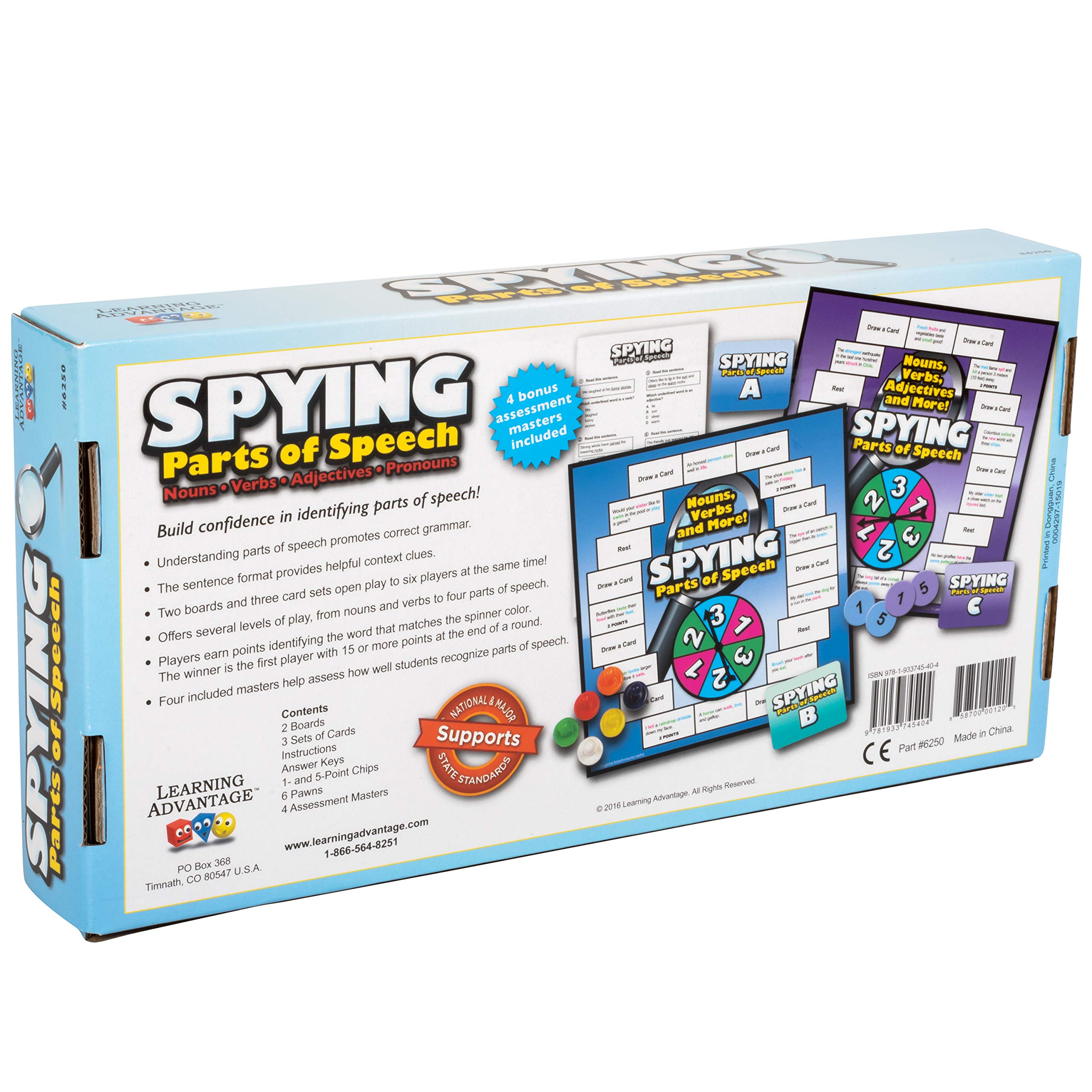 LEARNING ADVANTAGE Spying Parts of Speech - Board Games for Kids - Word Games - In-Home Learning - Sentence Building