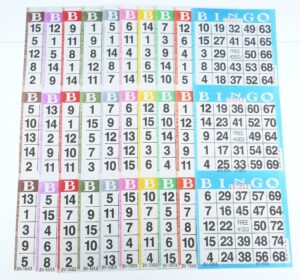 smalltoys bingo paper game cards - 3 cards - 10 sheets - 100 books - 4 inch by 12 inch size disposable sheet - made in usa