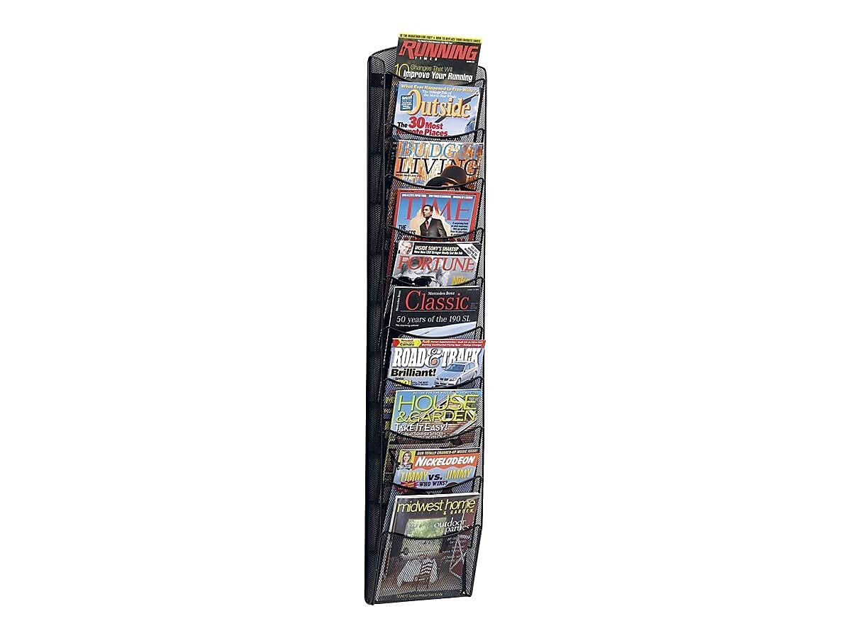 Safco Onyx Mesh Magazine Holder, Display Rack with 10 Pockets, Brochure Organizer, Commercial-Grade Steel Construction, Black